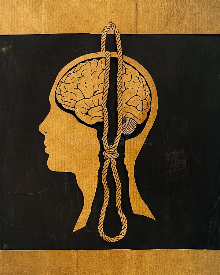 A Painting of a Brain with a Rope Tied Around it Stock Image - Image of ...