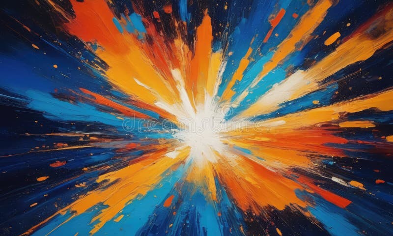 A Painting of a Bright Orange and Blue Explosion is Displayed on a Dark ...