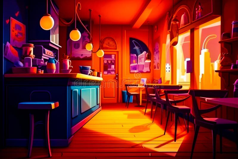 Painting of Brightly Lit Room with Table and Chairs in it. Generative ...