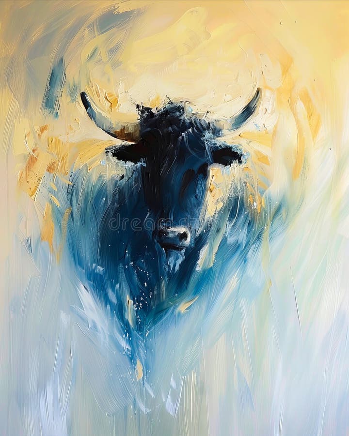 A Painting of a Bull with a Blue Background Stock Image - Image of ...