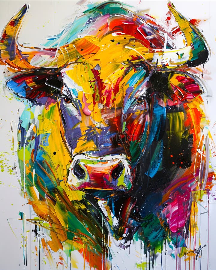 A Painting of a Bull with Bright Colors Stock Image - Image of abstract ...