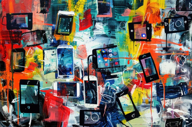 A Painting of a Bunch of Cell Phones. Perfect for Technology Concept ...