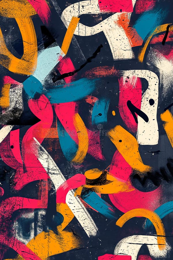 A Painting of a Bunch of Different Colored Graffiti on a Wall Stock ...