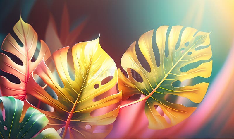 A Painting of a Bunch of Leaves on a Black Background Stock ...