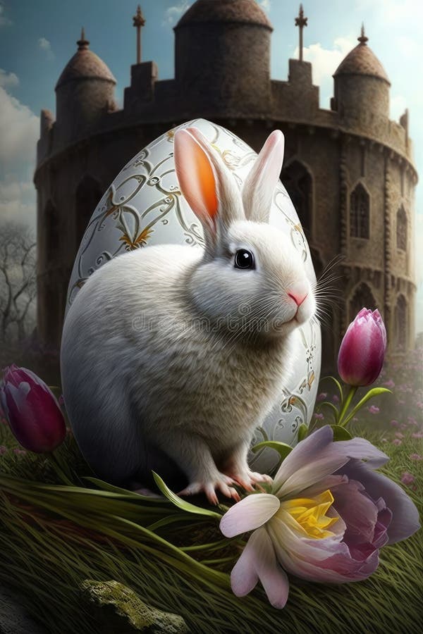 A Painting of a Bunny and a Blue Easter Egg. Stock Illustration ...