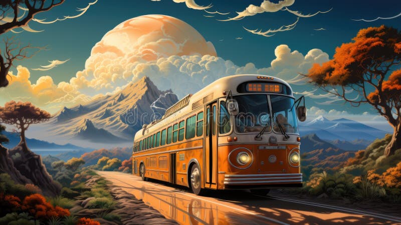 A Painting of a Bus Traveling Down a Road. Generative AI Image. Stock ...