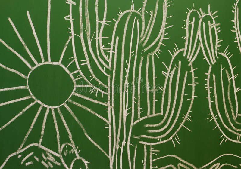 A Painting with Cactus and Sun on a Chalkboard. Stock Illustration ...
