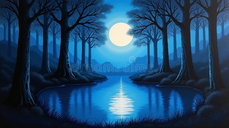 Moonlit Enchantment: Forest Pool S Reflection Stock Illustration ...