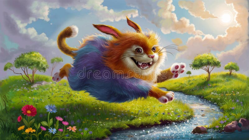 A Painting of a Cartoon Cat Running through the Grass, AI Stock Photo ...