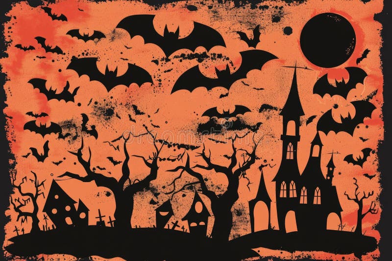 A Painting of a Castle with Bats Flying Over it. Suitable for Halloween ...