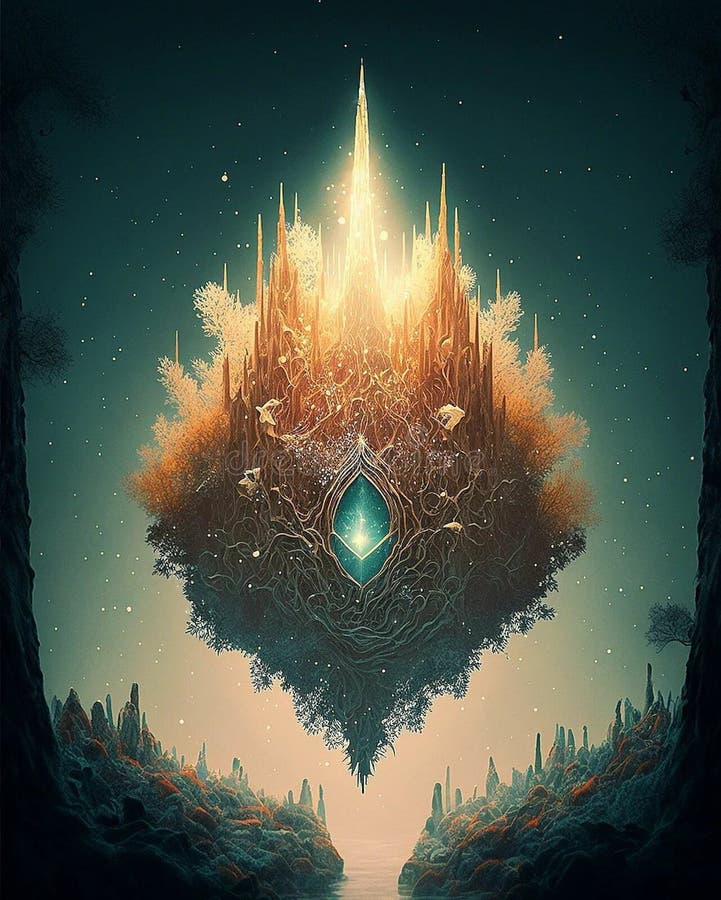 A Painting of a Castle with a Tree Inside it Stock Illustration ...