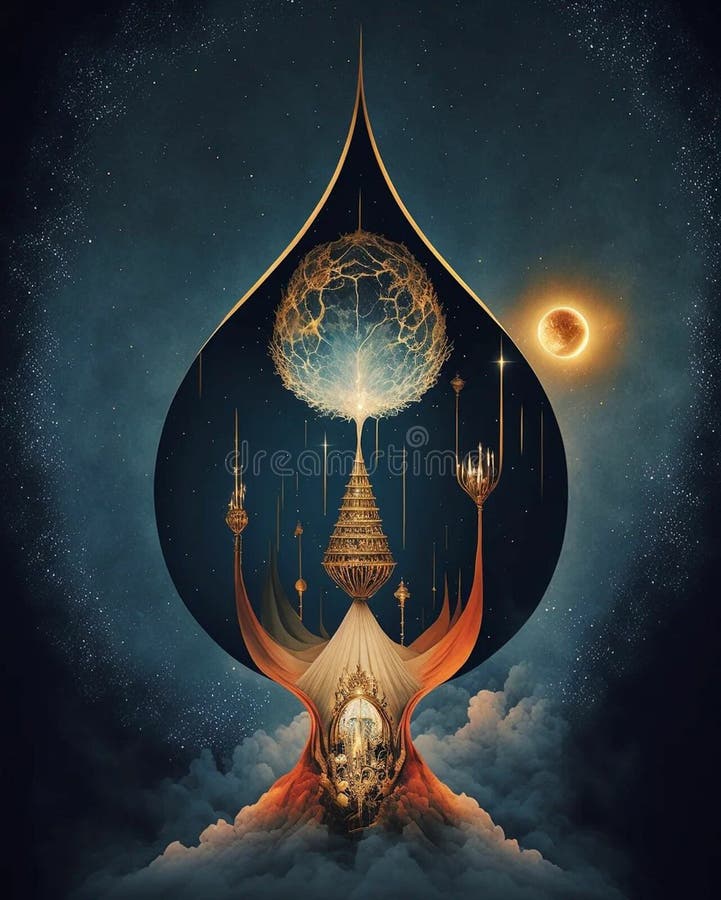 A Painting of a Castle with a Tree Inside it Stock Illustration ...