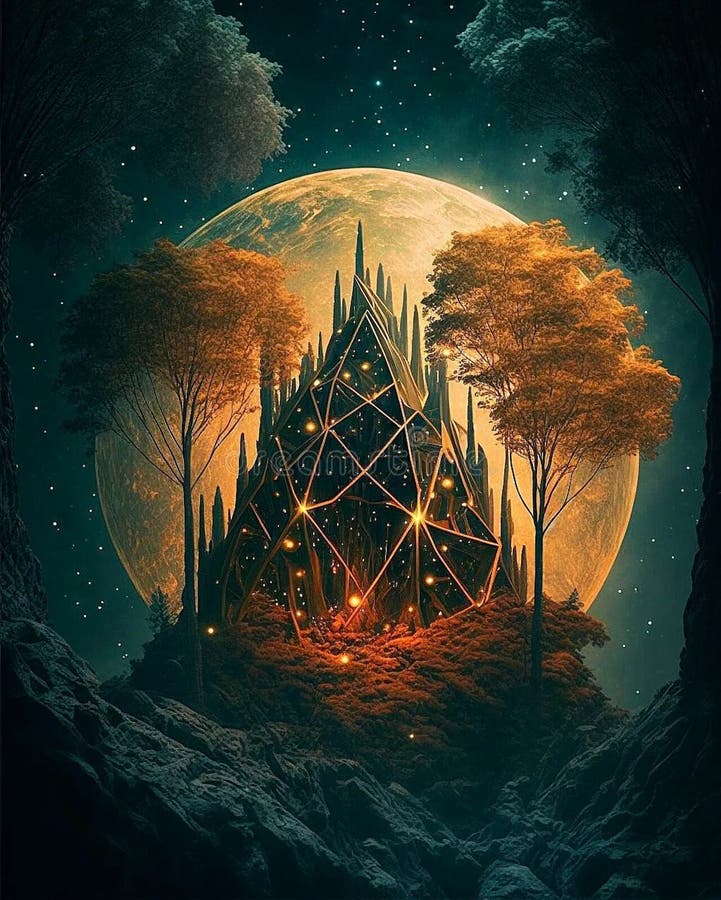 A Painting of a Castle with a Tree Inside it Stock Illustration ...