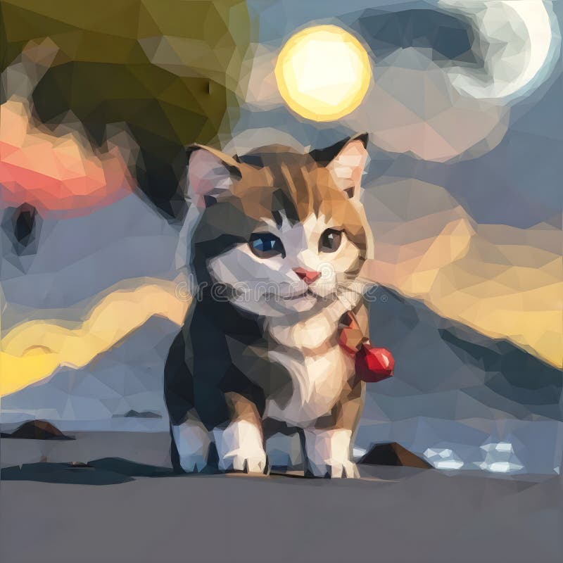 A Painting of a Cat with a Bell on Its Neck. Stock Illustration ...