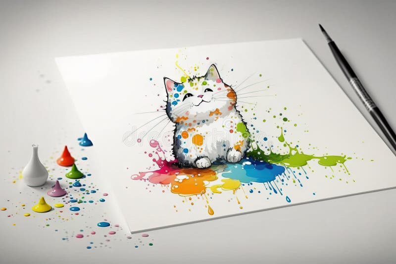 A Painting of a Cat with Paint Splatters on it Stock Illustration ...