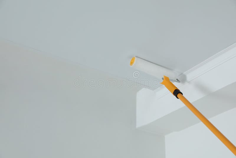 Painting Ceiling with White Dye, Low Angle View. Space for Text Stock ...