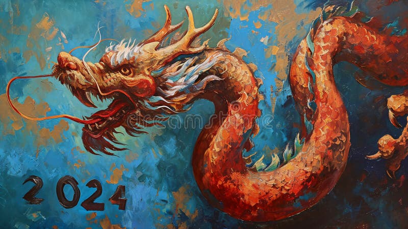 Painting of a Chinese Dragon and Text 2024 in Same Image ! Stock ...