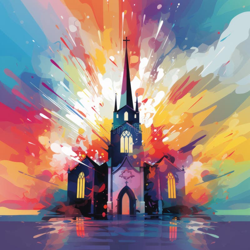 A Painting of a Church with Bright Colors Stock Illustration ...