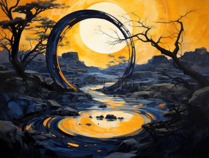 A Painting of a Circle in the Middle of a River. AI. Stock Photo ...