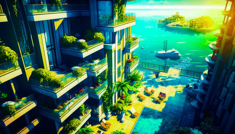 Painting of City with Boat in the Water Generative AI. Stock ...