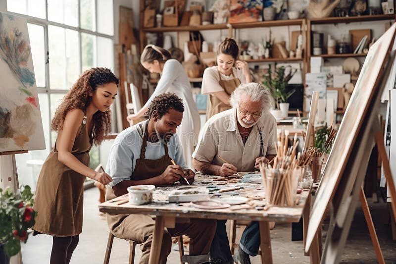 Painting Class with Multicultural Adult Students of Different Age ...