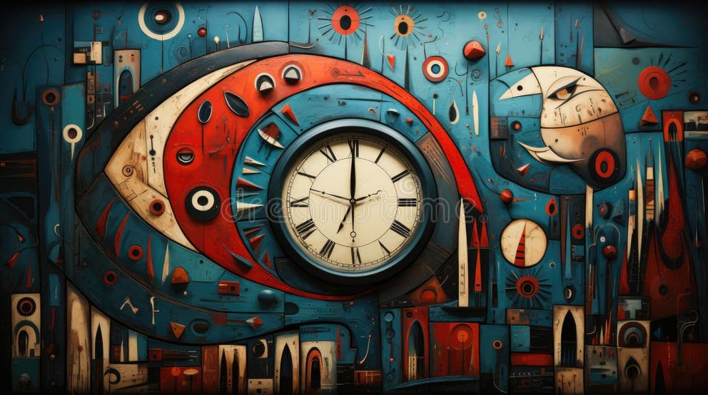 A Painting of a Clock on a Wall. Stock Image - Image of abstract, time ...