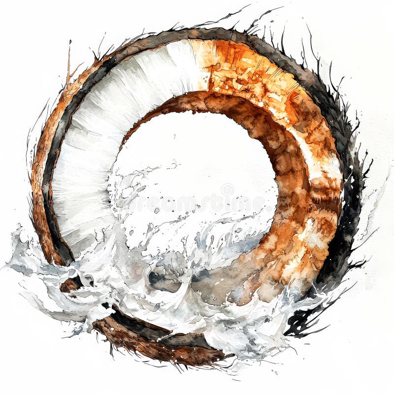 Painting of a Coconut with a Wave in the Background Stock Image - Image ...