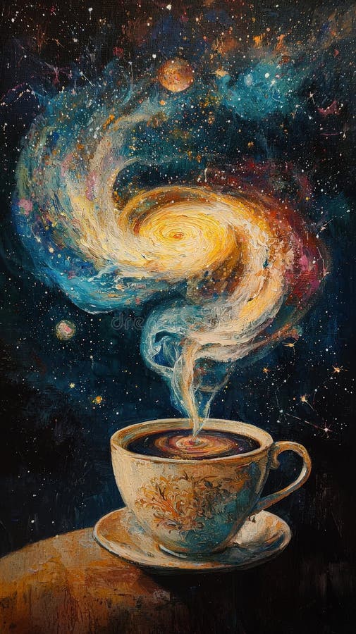 Painting of a Coffee Cup with a Galaxy and Stars in the Background ...