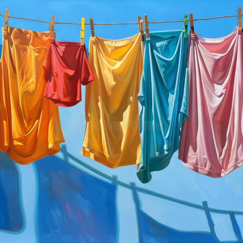 A Painting of Colorful Clothes Hanging on a Clothes Line Stock Image ...
