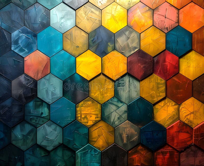 A Painting of a Colorful Hexagon Pattern on a Wall Stock Image - Image ...