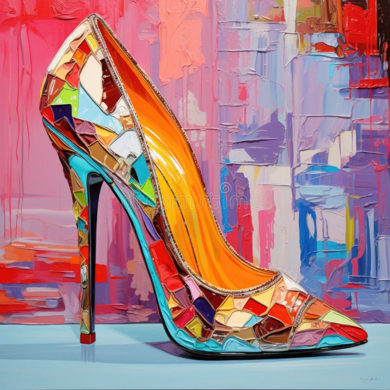 A Painting of a Colorful High Heel Shoe Stock Photo - Image of blue ...