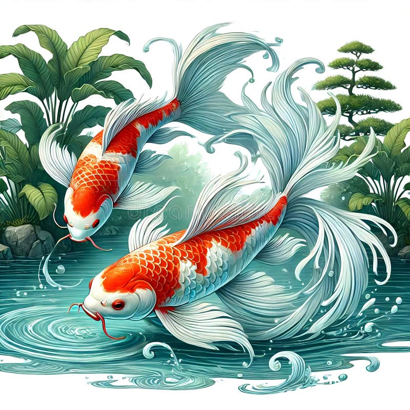 A Painting of Colorful Koi Fish Create a Tranquil Scene in Calming ...