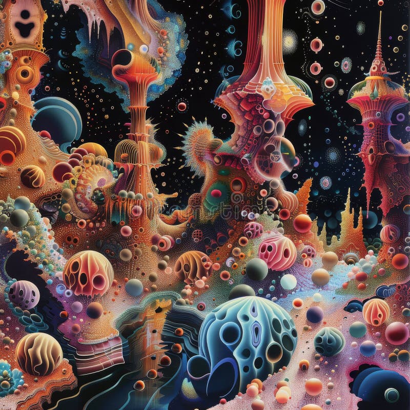 A Painting of a Colorful Landscape with a Lot of Different Types of ...