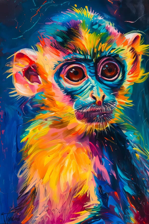 A Painting of a Colorful Monkey on a Blue Background. Generative AI ...
