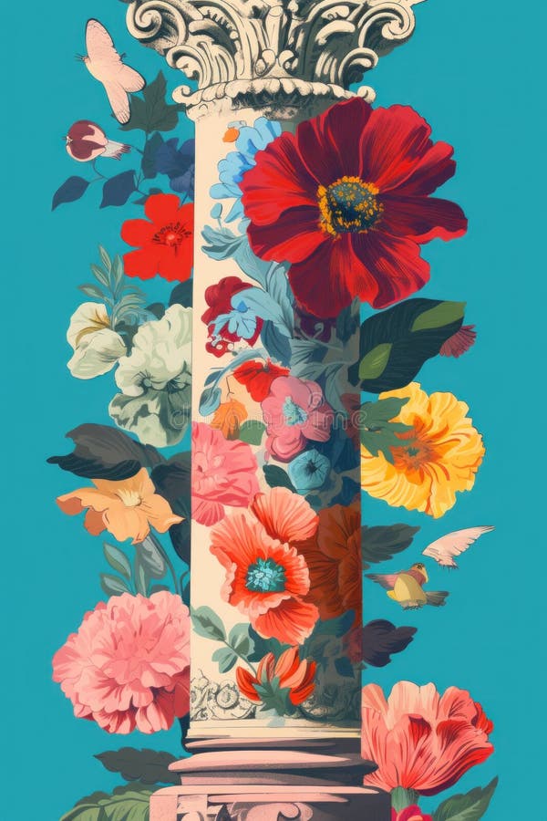 A Painting of a Column with Flowers on it. Generative AI Image. Stock ...
