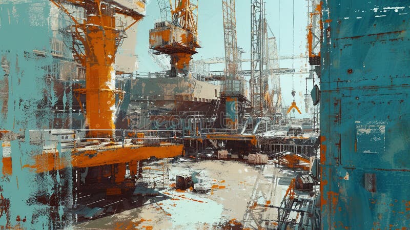 Painting of a Construction Site. Generative AI Stock Illustration ...