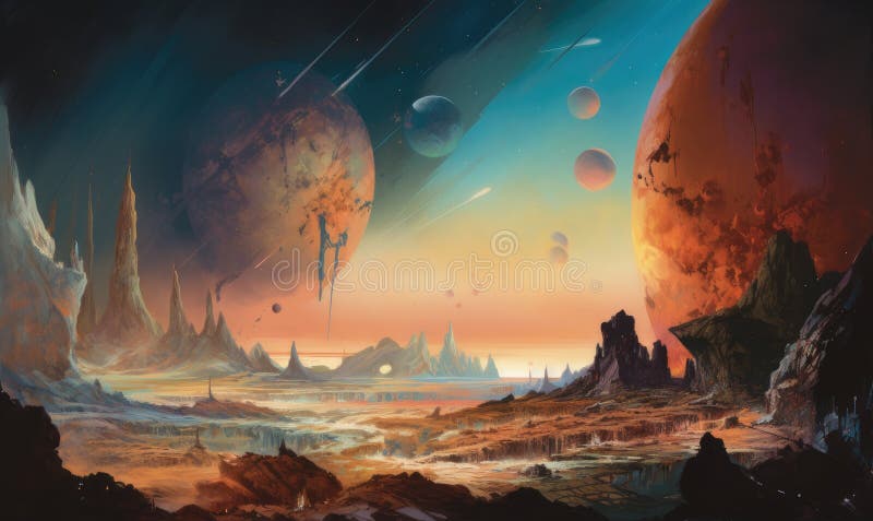 Surreal World Painting with Space Landscape Stock Illustration ...