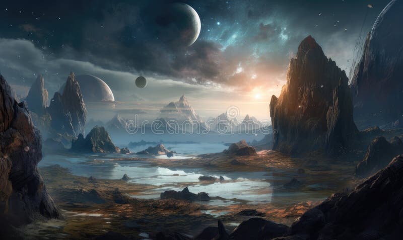 Surreal World Painting with Space Landscape Stock Illustration ...