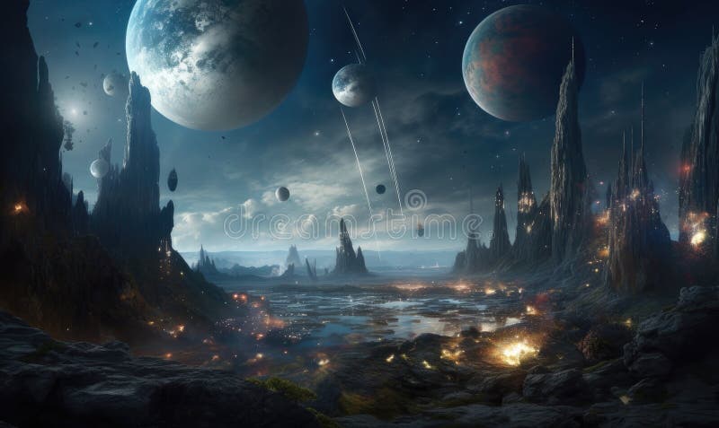 Surreal World Painting with Space Landscape Stock Illustration ...