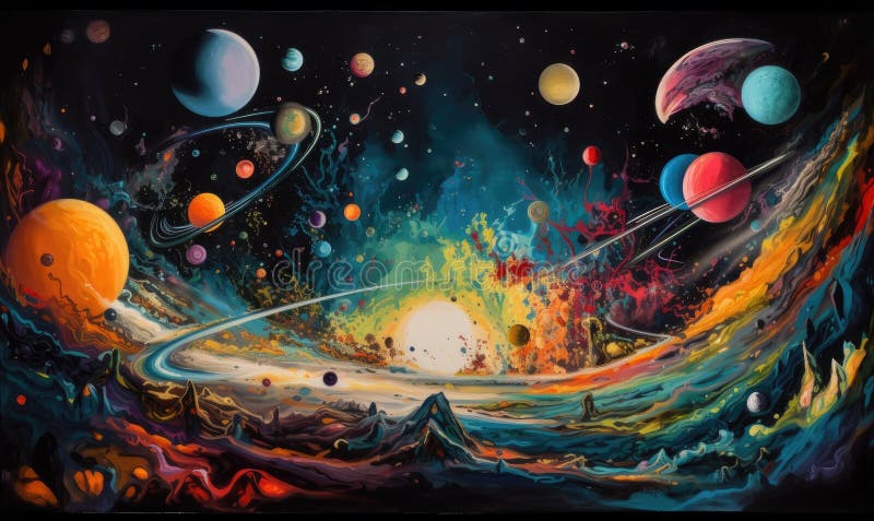 Surreal World Painting with Space Landscape Stock Illustration ...