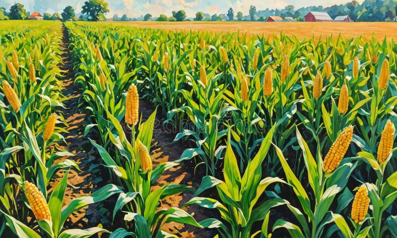 Painting corn in field stock illustration. Illustration of scenic ...