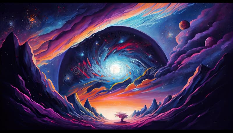 Painting cosmos landscape stock illustration. Illustration of moon ...