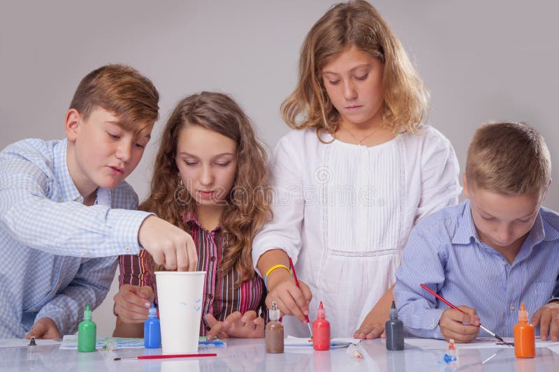 Painting Courses. Group of Kids Learning To Paint. Art and Creativity ...