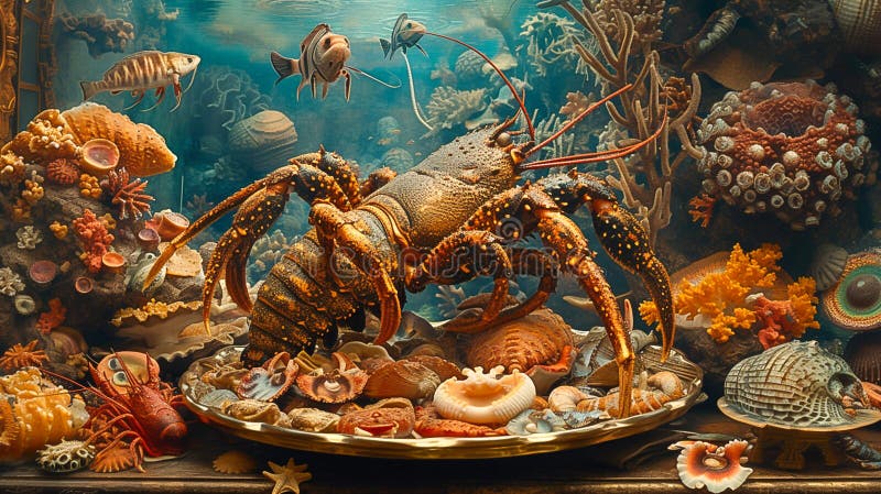 Painting of a Crab and Other Sea Creatures in a Display Stock ...