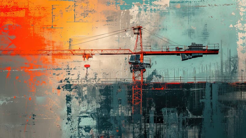 Painting of a Crane in Construction Site. Generative AI Stock ...
