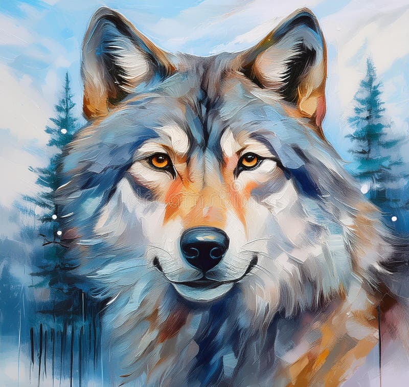 A Wolf in Full-face on a Winter Background. Stock Illustration ...