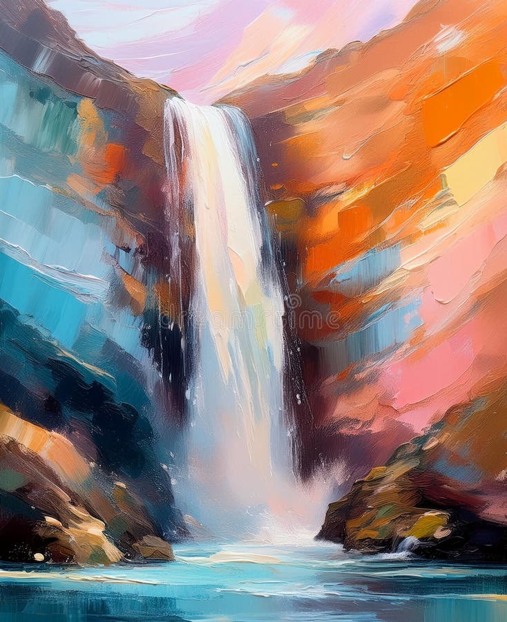 A Waterfall Falling from a Cliff, Abstract Mountains. Stock ...