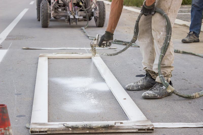 Painting Crew Paints Road Markings 3 Stock Image - Image of painting ...