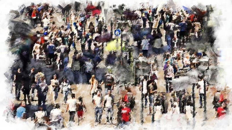 Painting of a Crowd of People Walking Stock Illustration - Illustration ...