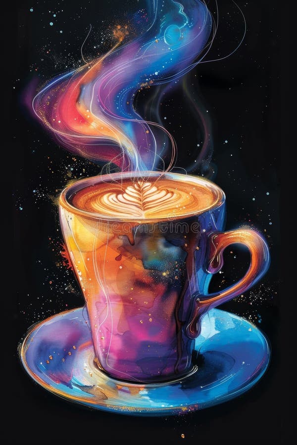 A Painting of a Cup with Steam Coming Out from it, AI Stock Image ...